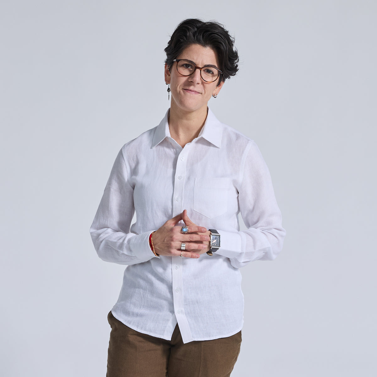 Androgynous White Linen Long-Sleeve Shirt | Kirrin Finch