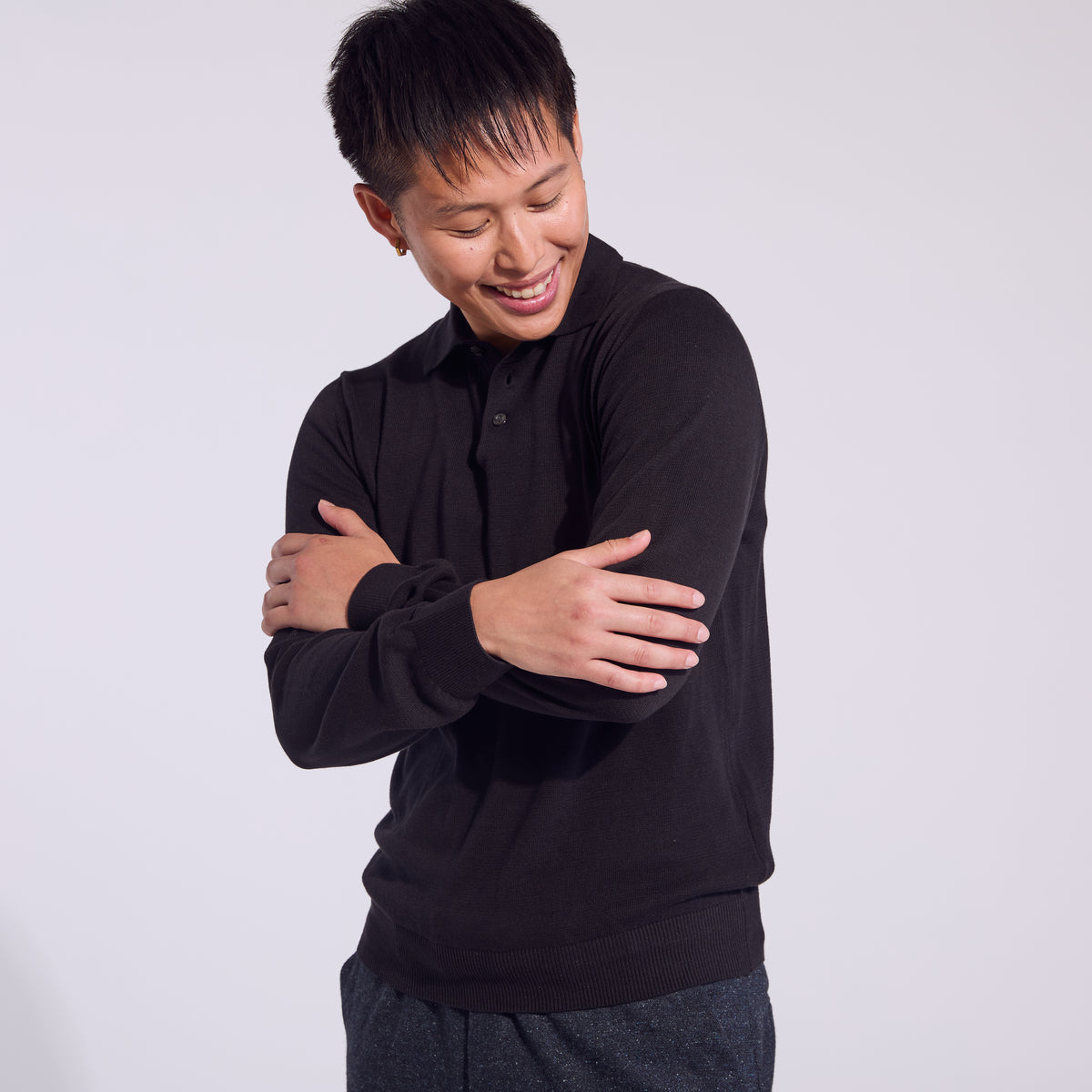 Androgynous Long Sleeve Black Polo Sweater | Kirrin Finch