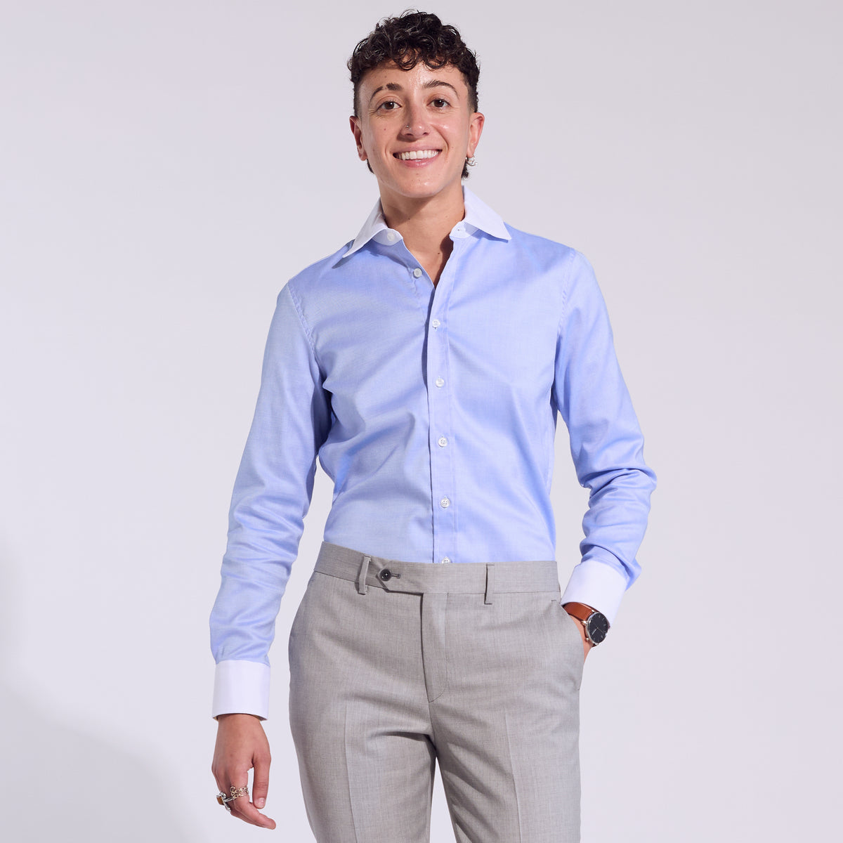 Androgynous Sky Blue Banker Dress Shirt | Kirrin Finch