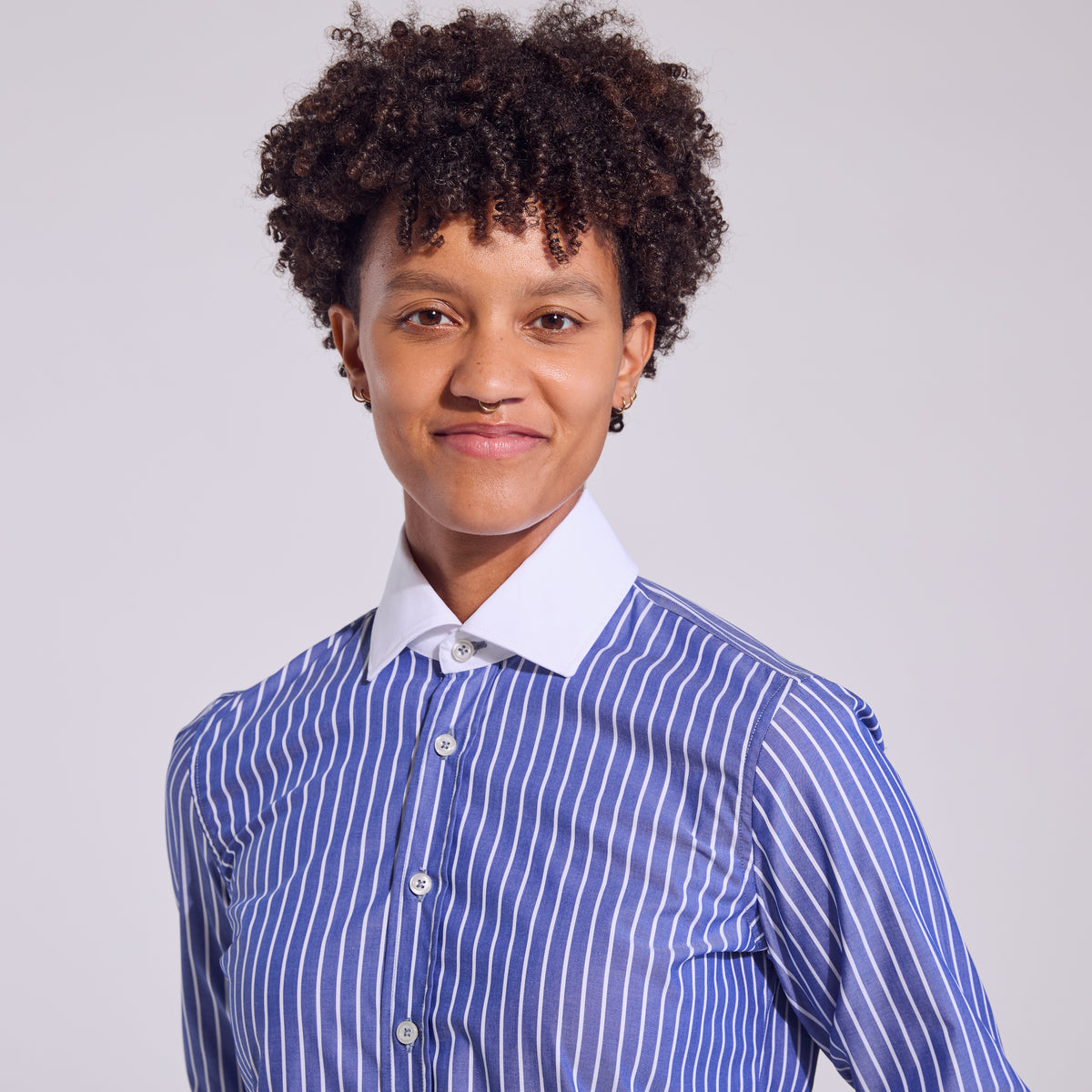 Androgynous Blue Striped Banker Collar Dress Shirt | Kirrin Finch